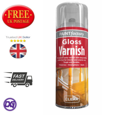12 X400ML GLOSS VARNISH CLEAR SPRAY CANS WATERPROOF INTERIOR EXTERIOR ...