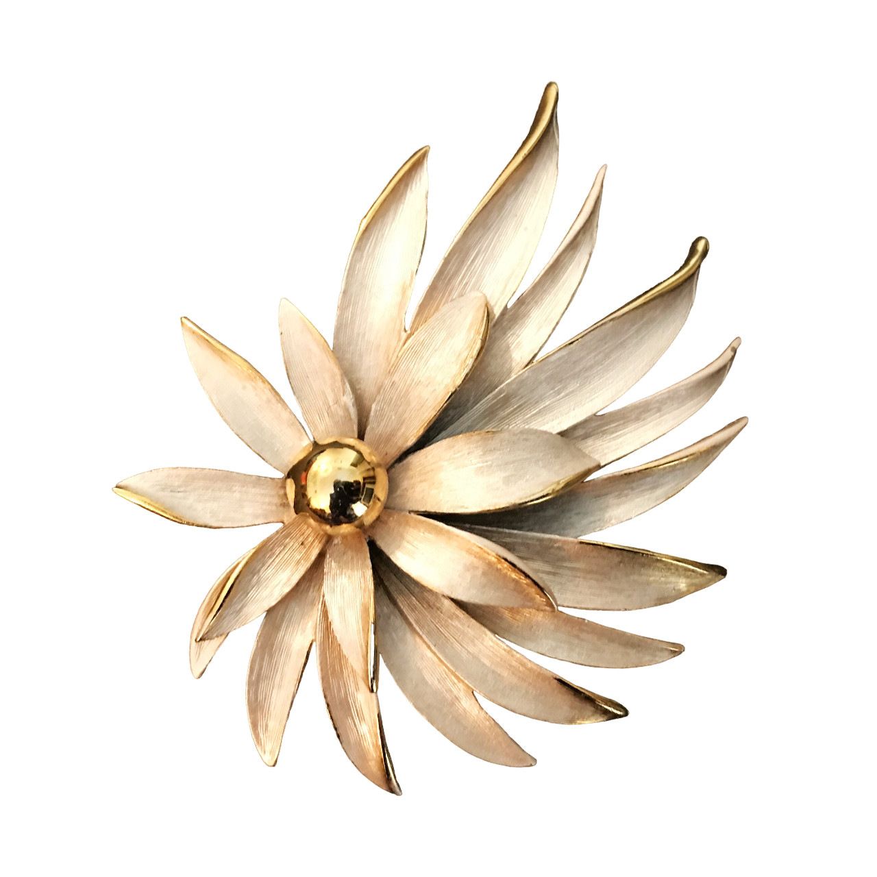 Vtg Kramer White Daisy Gold Tone Assymetrical Texture… - Gem