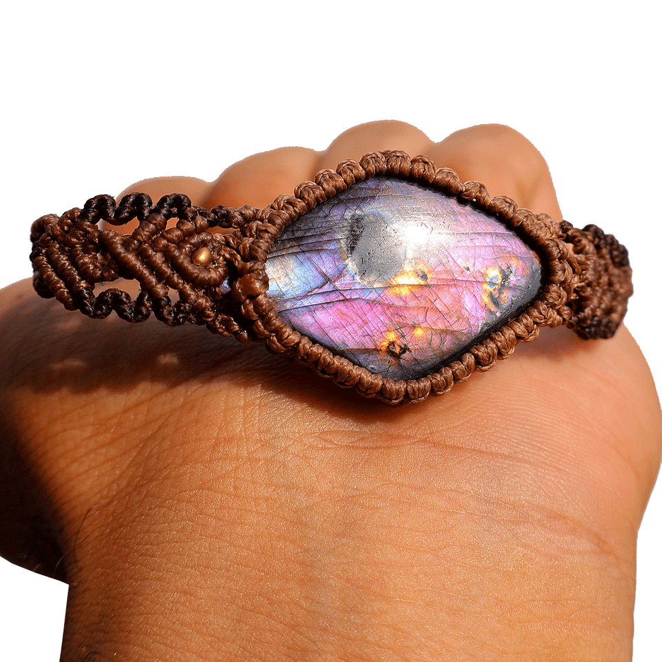 Handmade Natural Labradorite Purple Fire Beautiful Macrame Cuff Crystal ...