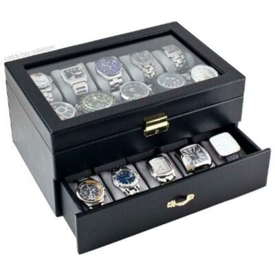 Caddy Bay Collection Black Classic Watch Case Display Box with Clear ...