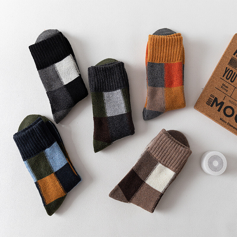 5 Pairs Winter Mens Thick Warm Wool Cashmere Socks Soft Striped Sports ...