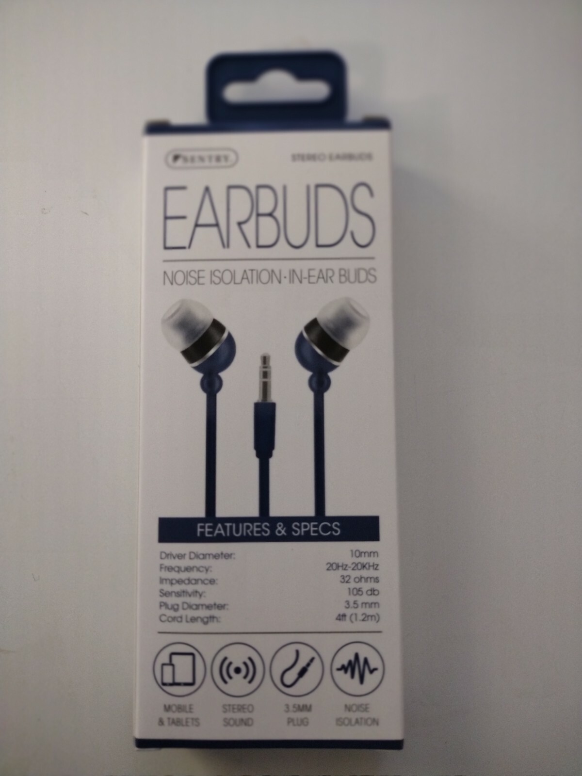 SENTRY Stereo Noise Isolation Earbuds, 3.5mm Plug, 4' Cord, Blue | eBay