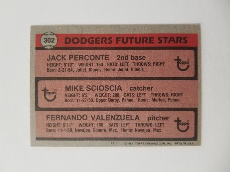 DODGERS FUTURE STARS 1981 TOPPS BASEBALL CARD #302 FERNANDO VALENZUELA ...