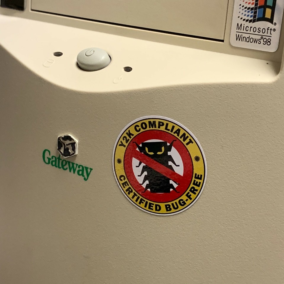 Y2K Compliant Certified Bug Free Computer Case Badge FLAT Sticker Retro ...