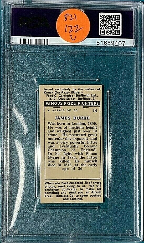 1938 FC Cartledge Boxing #14 James Burke Famous Prize Fighters PSA 6 ...