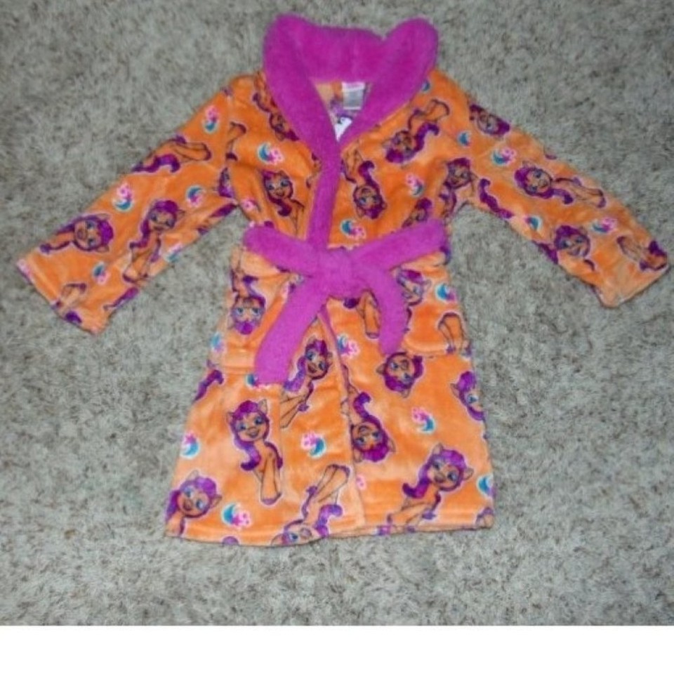 Girls My Little Pony Winter Robe 6 Orange Pink Fleece Belted Long ...