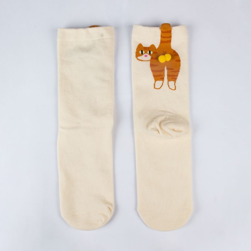 Cute Cat Socks with Fuzzy Balls, Funny Novelty Animal Sock Gift for Cat ...