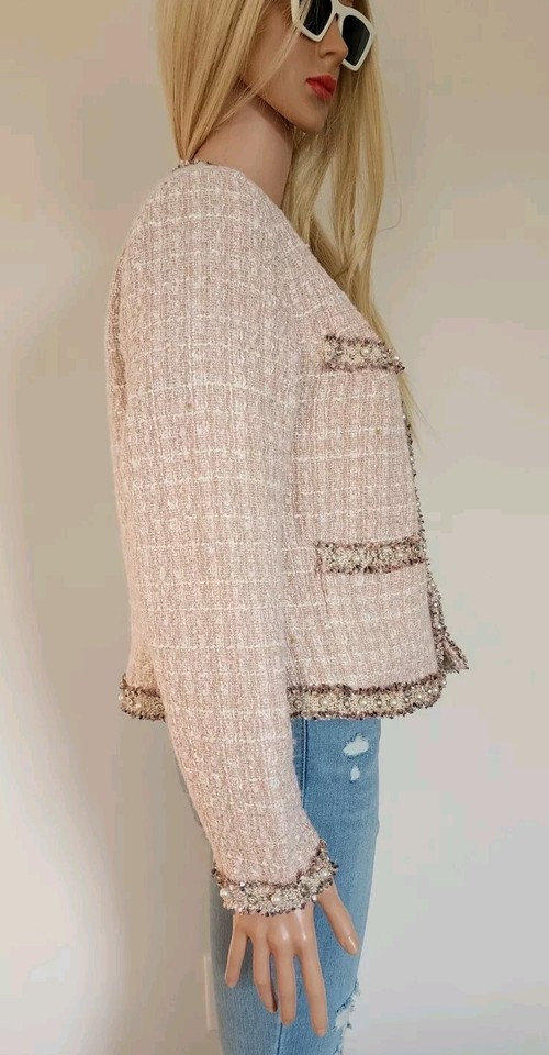 EXPRESS PINK TWEED JACKET BEADED BLAZER MEDIUM | eBay