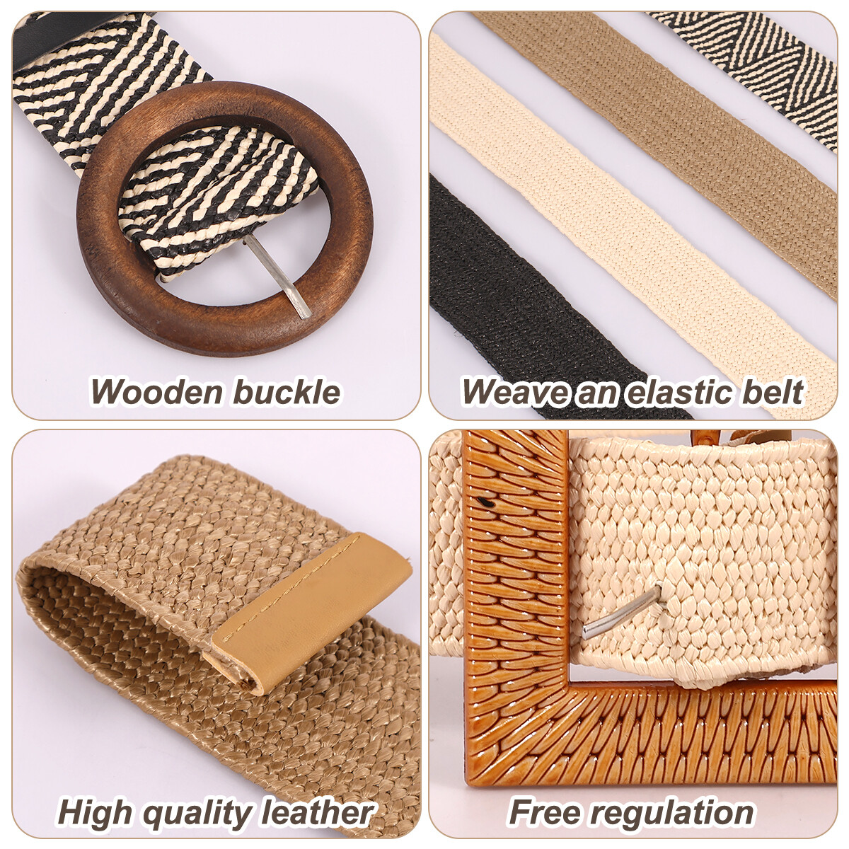 4Pcs Linen Braided Belt Fashion Woven Elastic Belt Skinny Dress Stretch ...