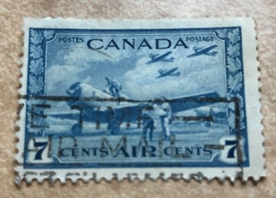 Canada Postes Postage 7 Cents 7c Air Mail Blue Airplane Stamp Used Free ...