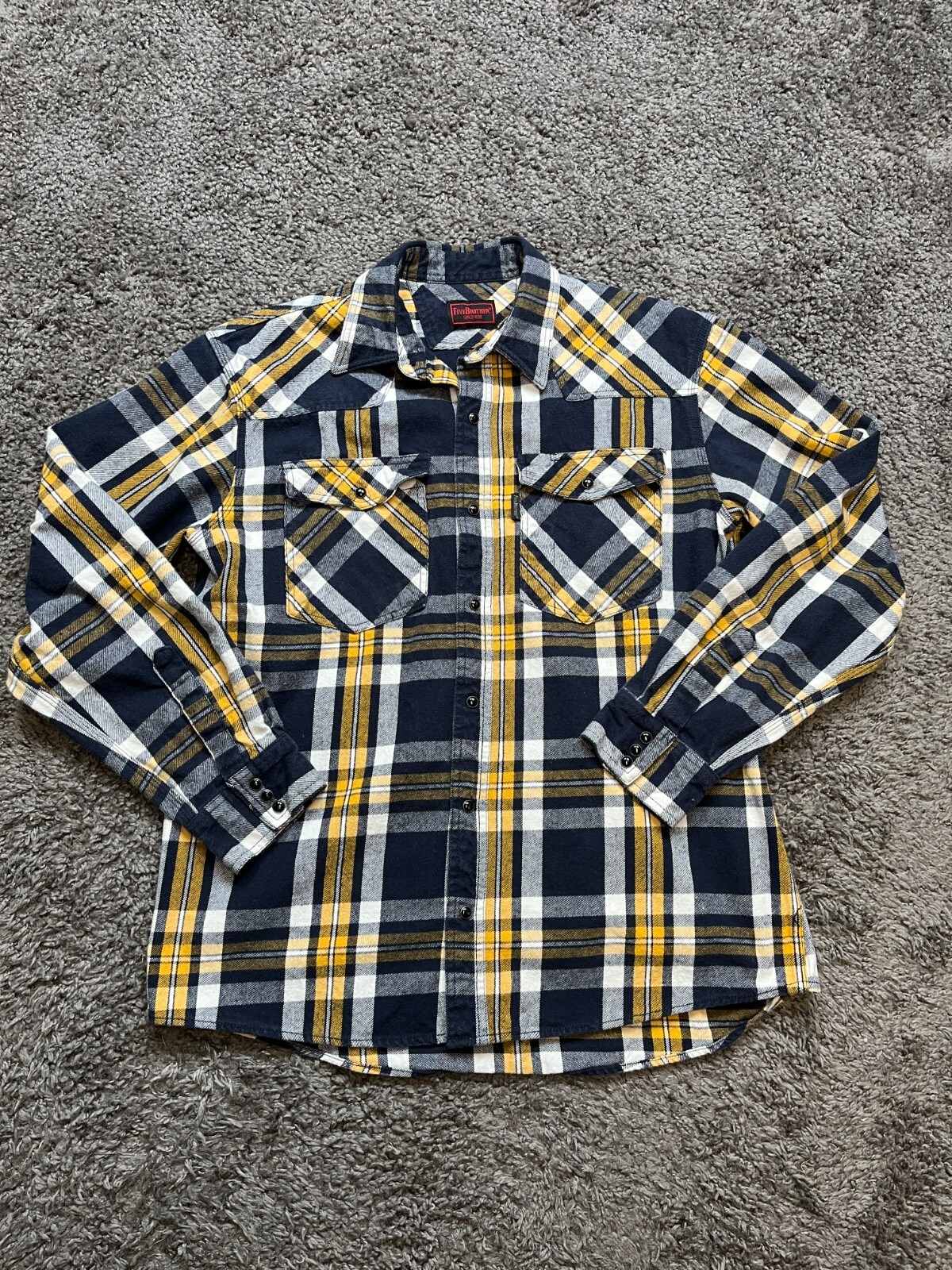 Five Brothers Shirt Mens Large Yellow Blue Plaid Snap Flannel Shacket ...
