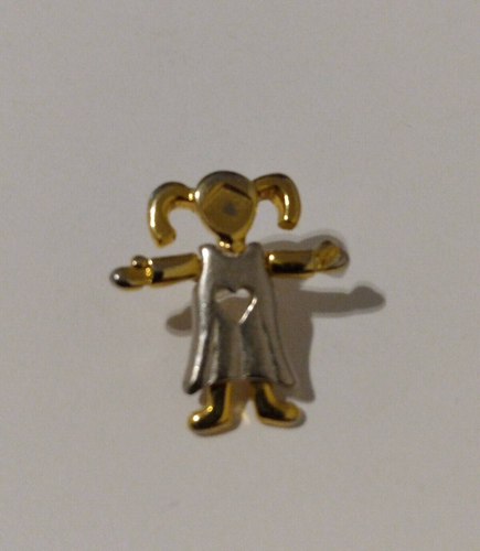 Child Girl with Pigtails Heart Dress Lapel Tack Pin | eBay