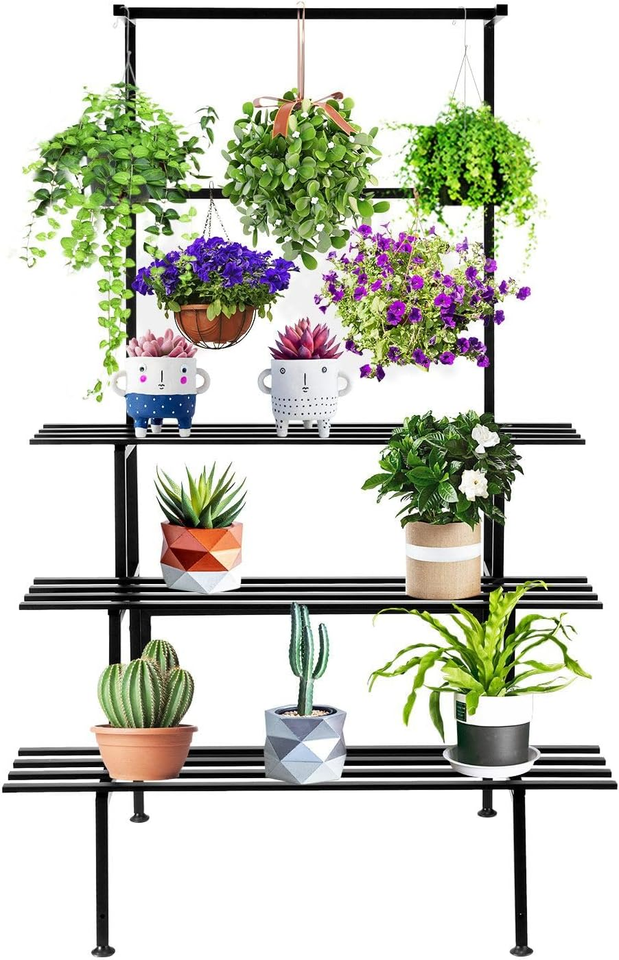 Large Metal Plant Stand Flower Pot Tall Holder Black Corner Rack ...