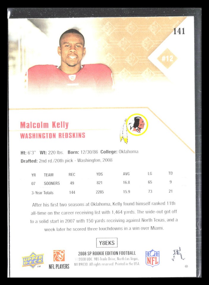 Malcolm Kelly 2008 SP Rookie Edition #141 RC Rookie | eBay