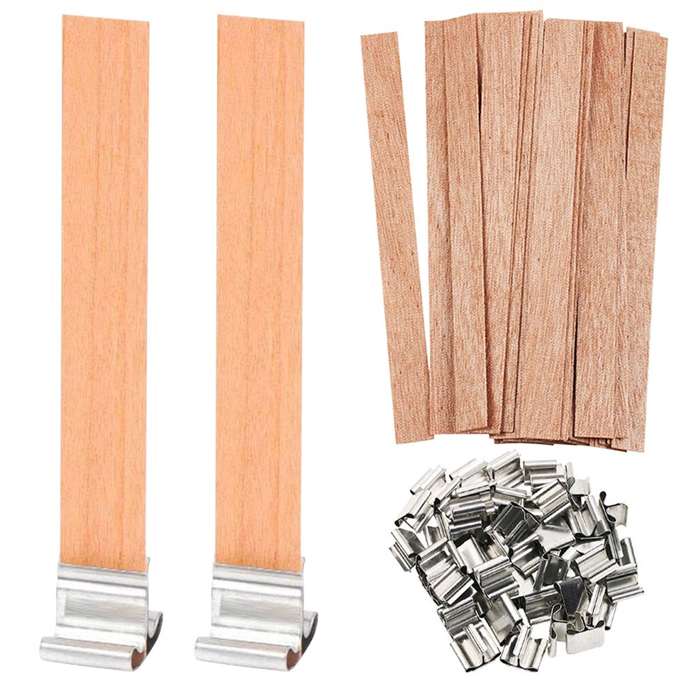 100Pcs Wood Wicks with Metal Clips Natural Candle Wood Wicks for Candle ...