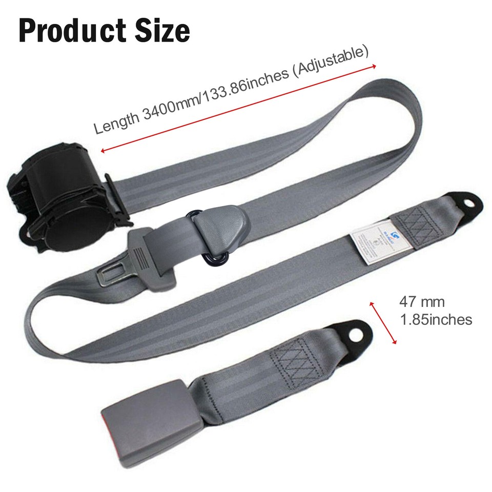 3 Point Grey Retractable Automatic Car Front Seat Safety Belt Strap ...
