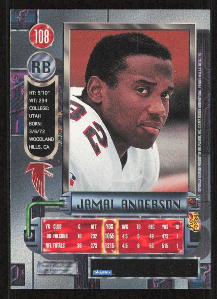 1997 Metal Universe JAMAL ANDERSON card #108 ATLANTA FALCONS Football ...