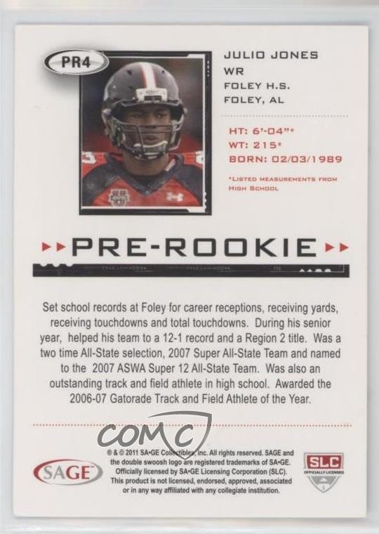 2011 SAGE Hit Pre-Rookie Julio Jones #PR4 RC | eBay