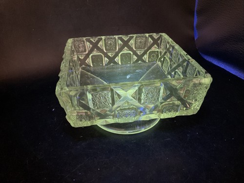 Brilliant Cut Vintage Crystal Compote Square Cut Manganese Glow. 86f | eBay