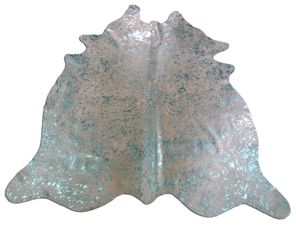 Turquoise Metallic Cowhide Rug Size: ~7 X 7 Turquoise Acid Wash Cowhide ...