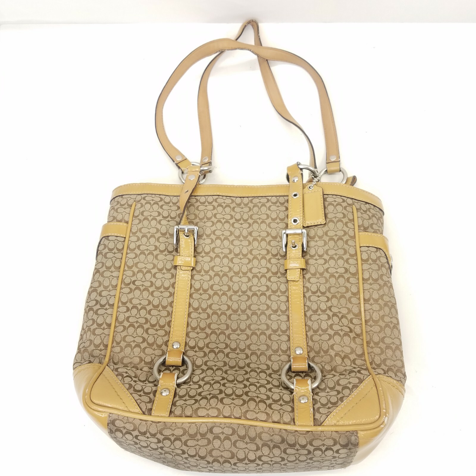 COACH F12344 Signature Tan Patent Leather Gallery Tot… - Gem