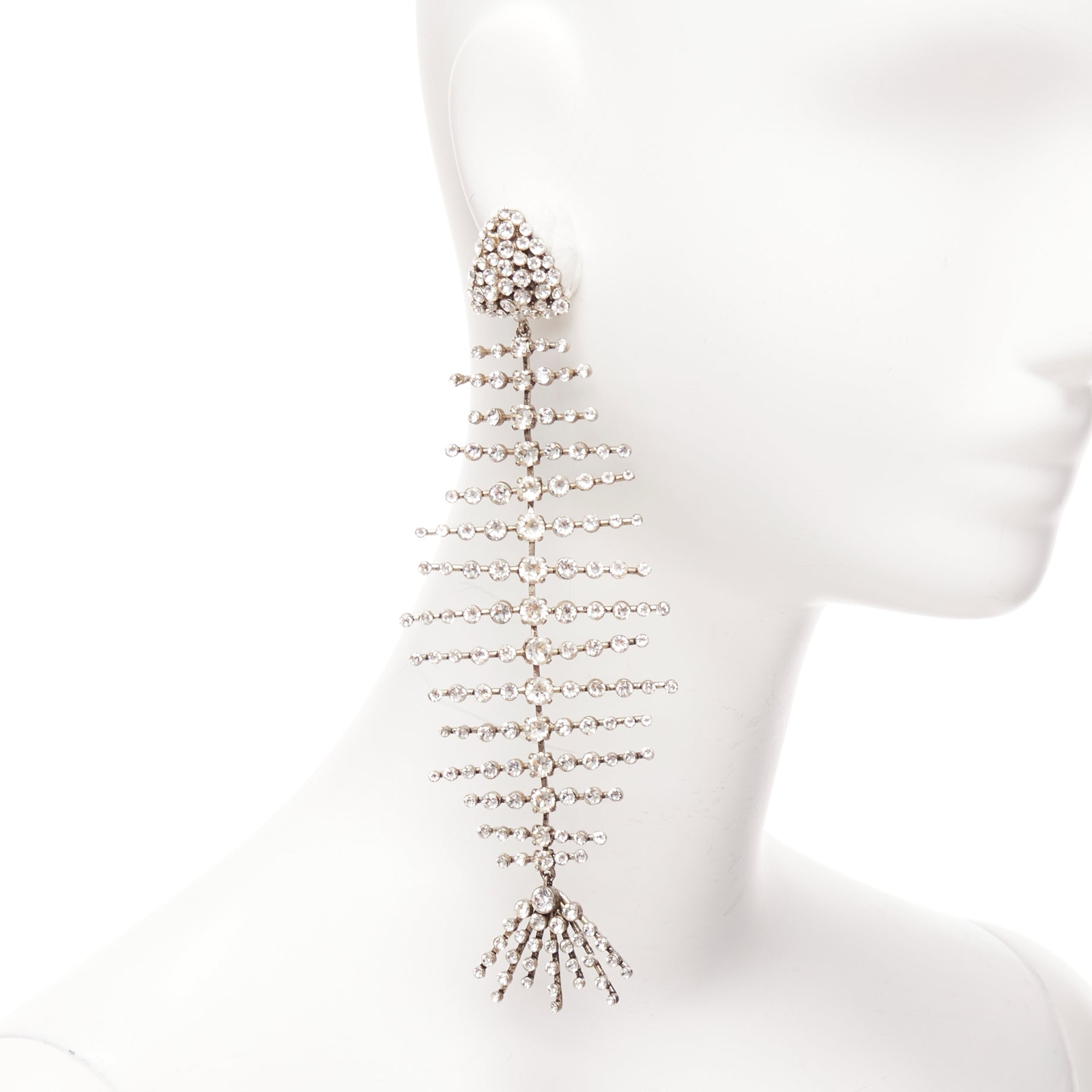 SAINT LAURENT clear crystal spiral fish bone dangling… - Gem