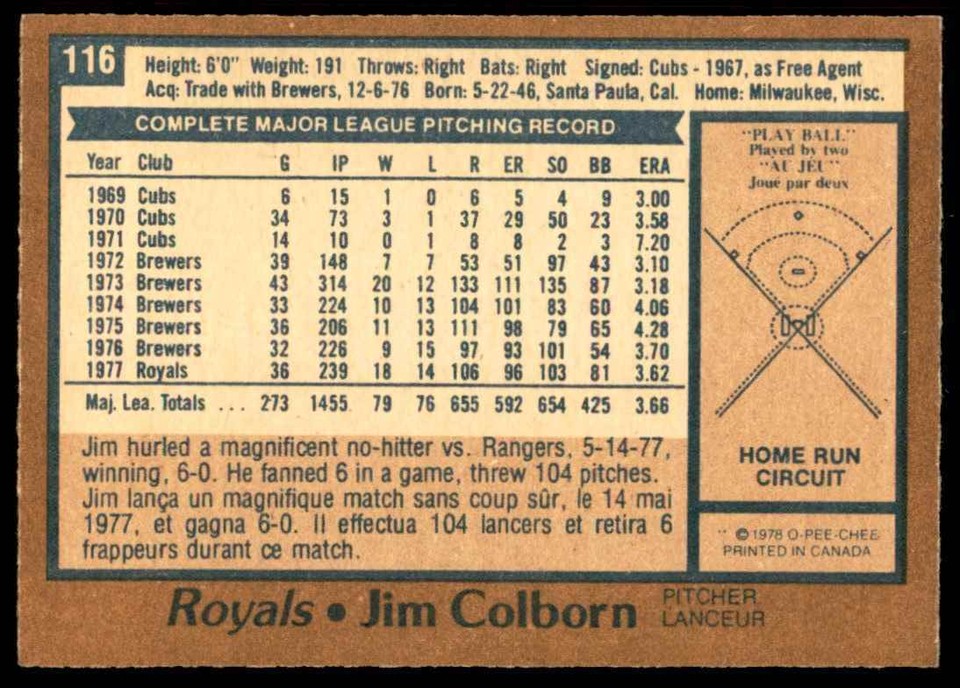 1978 O-PEE-CHEE. JIM COLBORN. KANSAS CITY ROYALS #116 | eBay