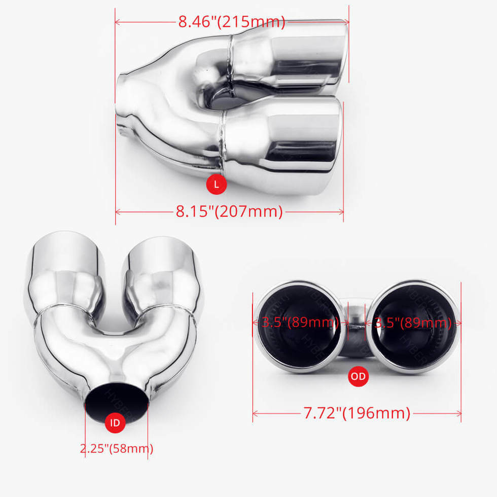 Pair Resonated Quad 3.5" Out Exhaust Tips 2.25" Inlet Stainless Steel ...