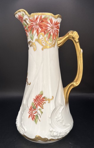J.P. L Limoges. France Hand-Painted Pitcher Red Orange Floral & Gold ...