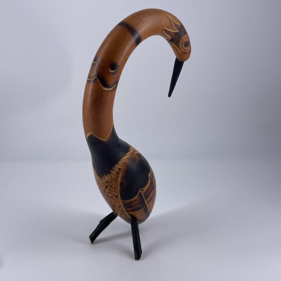 Folk Art Gourd Dried Swan Bird Carved Painted Sculpture Wildlife ...