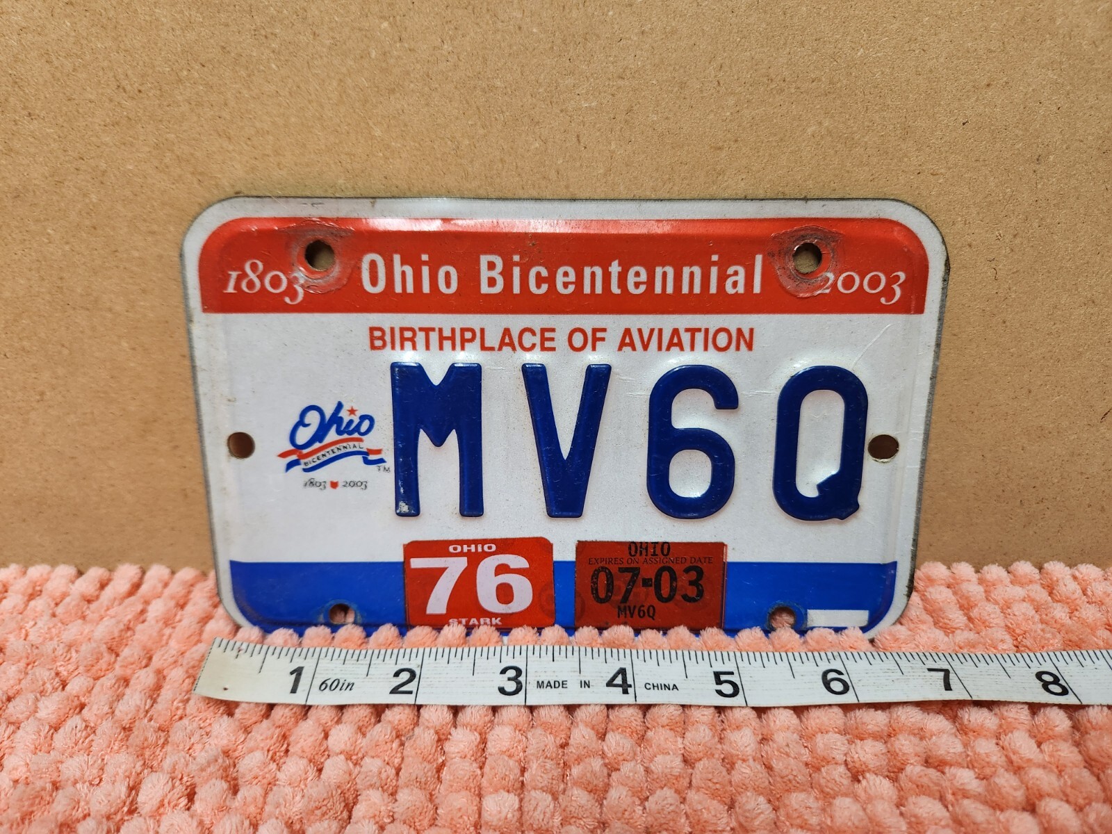 2003 Ohio Bicentennial Motorcycle License Plate 1803-2003 Birthplace Of ...