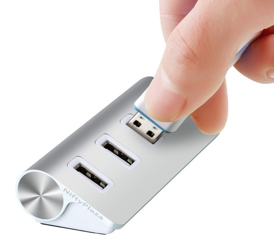 4 Port 2.0 USB Hub Aluminum Alloy Blue LED Portable Adapter Cable ...