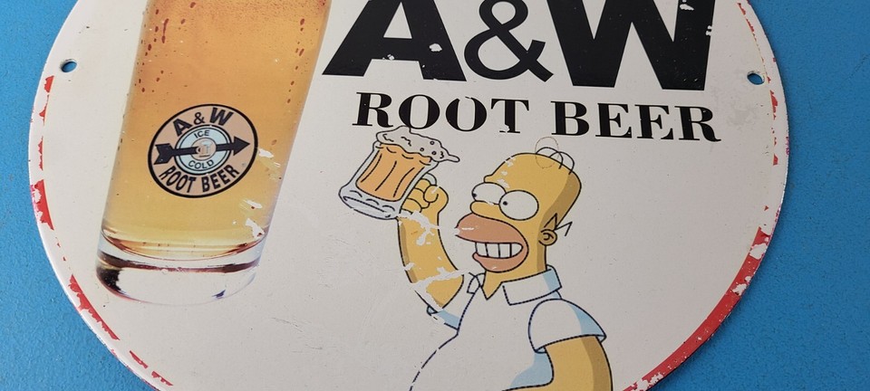 Vintage Root Beer Sign - A&W Beverage Homer Simpson Porcelain Gas Pump ...