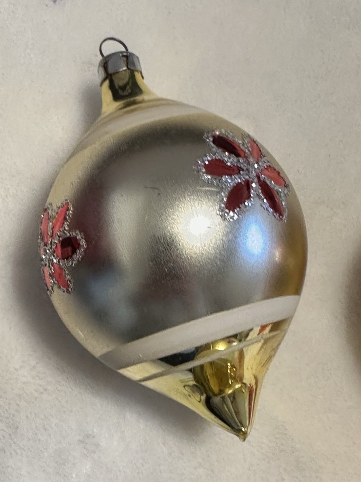 Set 4 Vintage Mercury Glass Indent Tear Drop Ornaments Reflector Poland ...