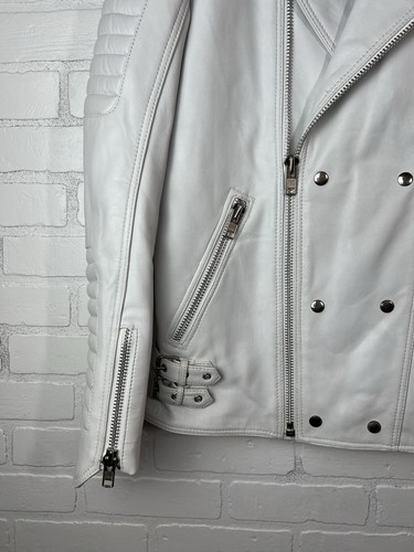 Giovanni Outerwear Men’s White Leather Jacket Double Breasted Padded ...