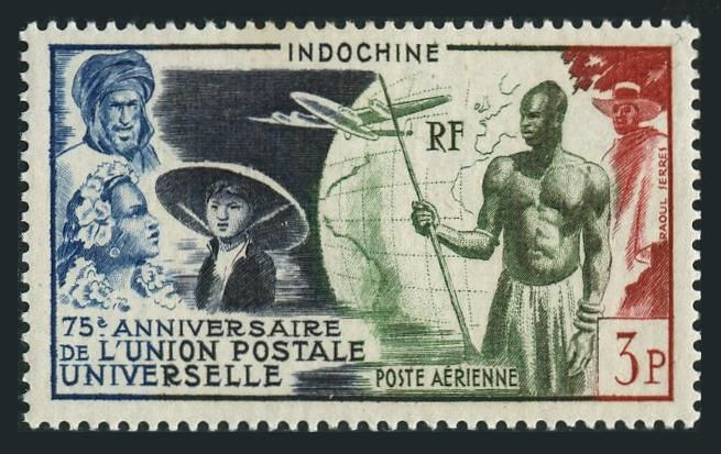 Indo-China C26, MNH. Michel 360. UPU-75, 1949. French Colonials, Globe ...