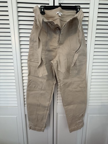 Bar III Womens Beige Tie Front Utility Tapered Barrel Leg Pants Stretch ...