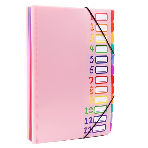 Rainbow Tab Expanding File Folder 24 Pockets A4 Letter Size Pink Office ...