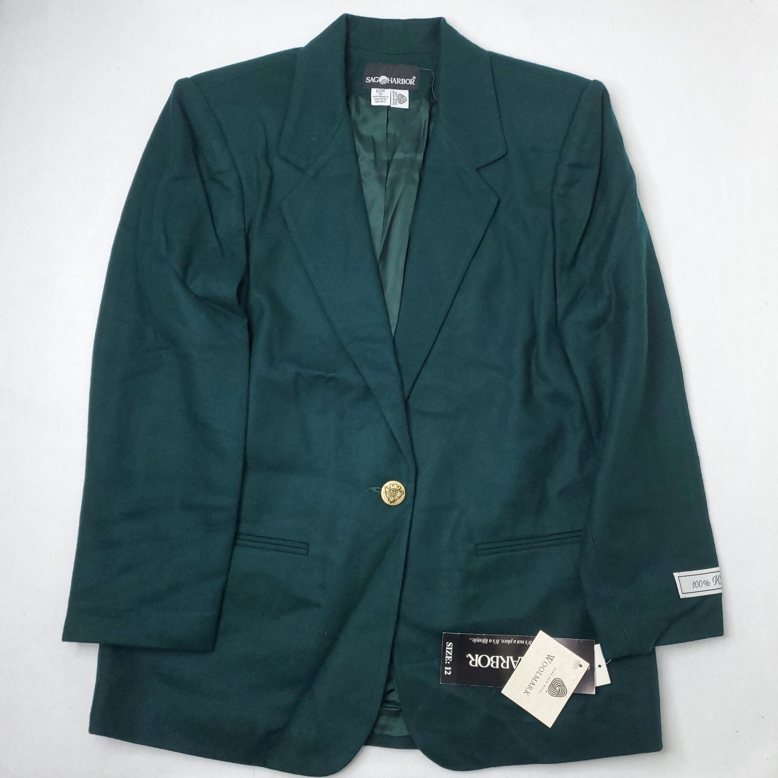 Sag Harbor Money Green Blazer 100% Woolmark Wool Womens Size 12 Lined ...