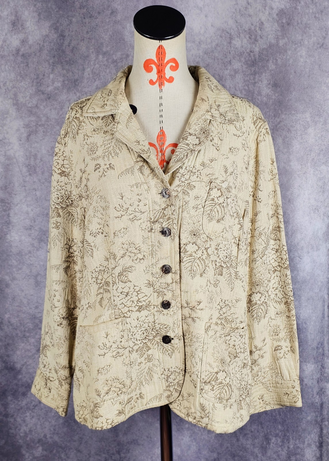 VTG J. Jill Womens XL Hemp Silk Blend Cream Floral Toile Tapestry ...