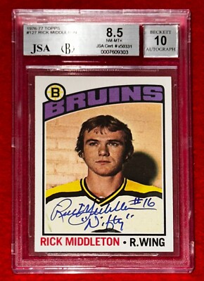 1976-77 Topps 127 Rick Middleton Signed Card Grade 8.5 Bruins Nifty ...