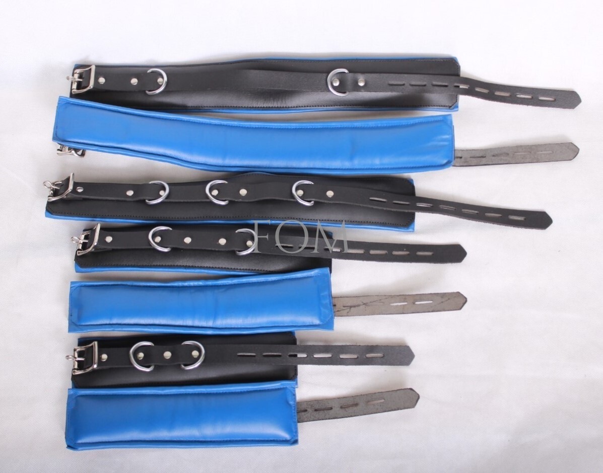Bondage Leather Wrist Ankle Cuffs Thigh Cuff Neck Collar Restraint Set ...