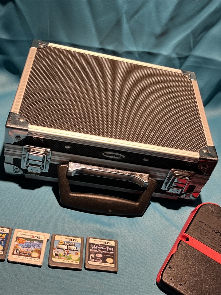 Nintendo 2DS Red Console Charger, Case & 4 Games Mario Batman Phineas ...