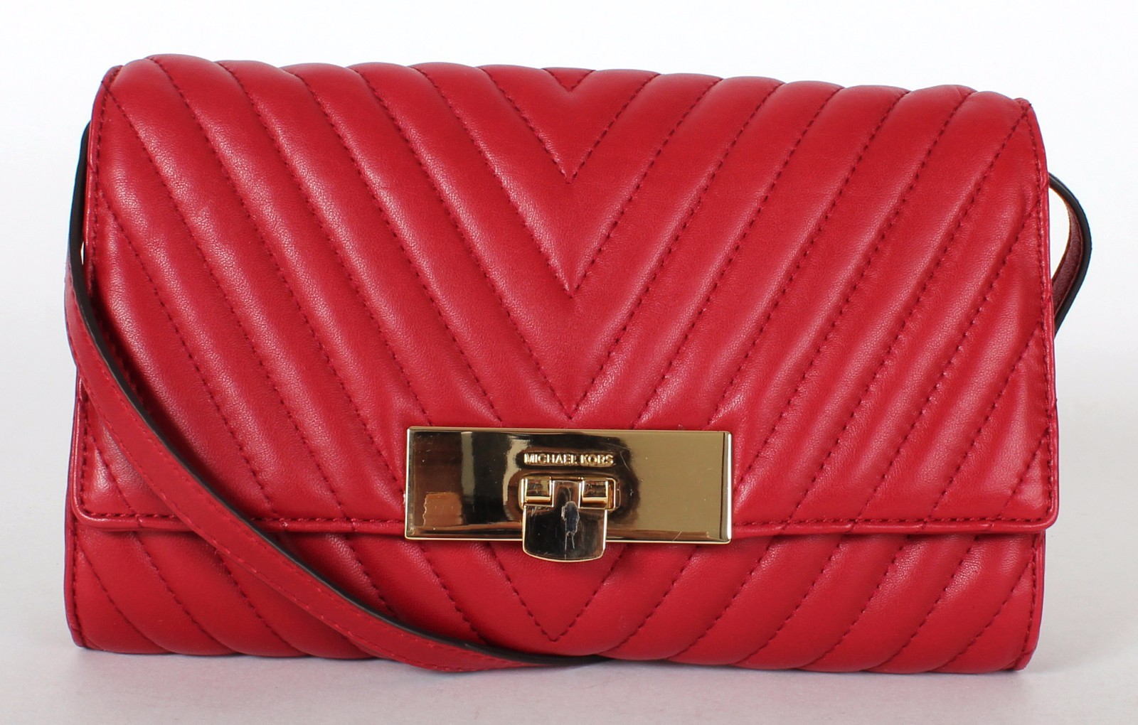 Michael Kors Susannah Dark Red Quilted Leather Lock Clutch Shoulder Bag ...
