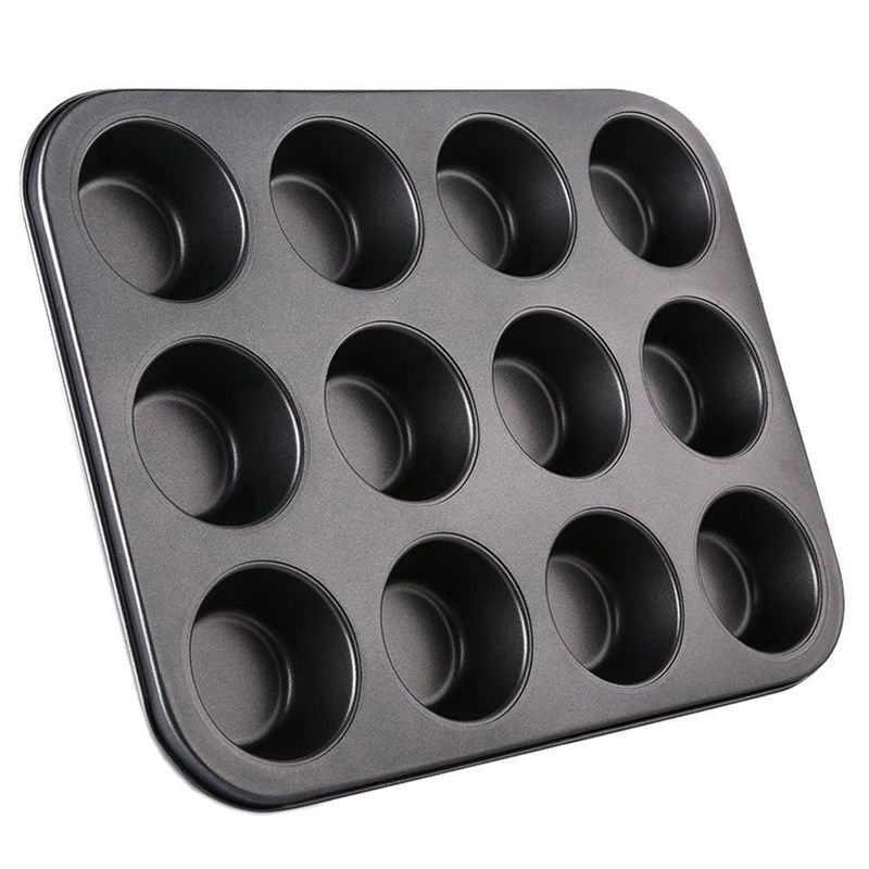 3X(Heavy duty carbon steel cupcake baking tray,12 mini cup cupcake ...
