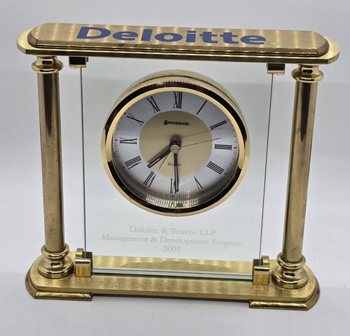 Deloitte & Touche Consulting Paperweight Desk Clock Brass German Mvmt ...