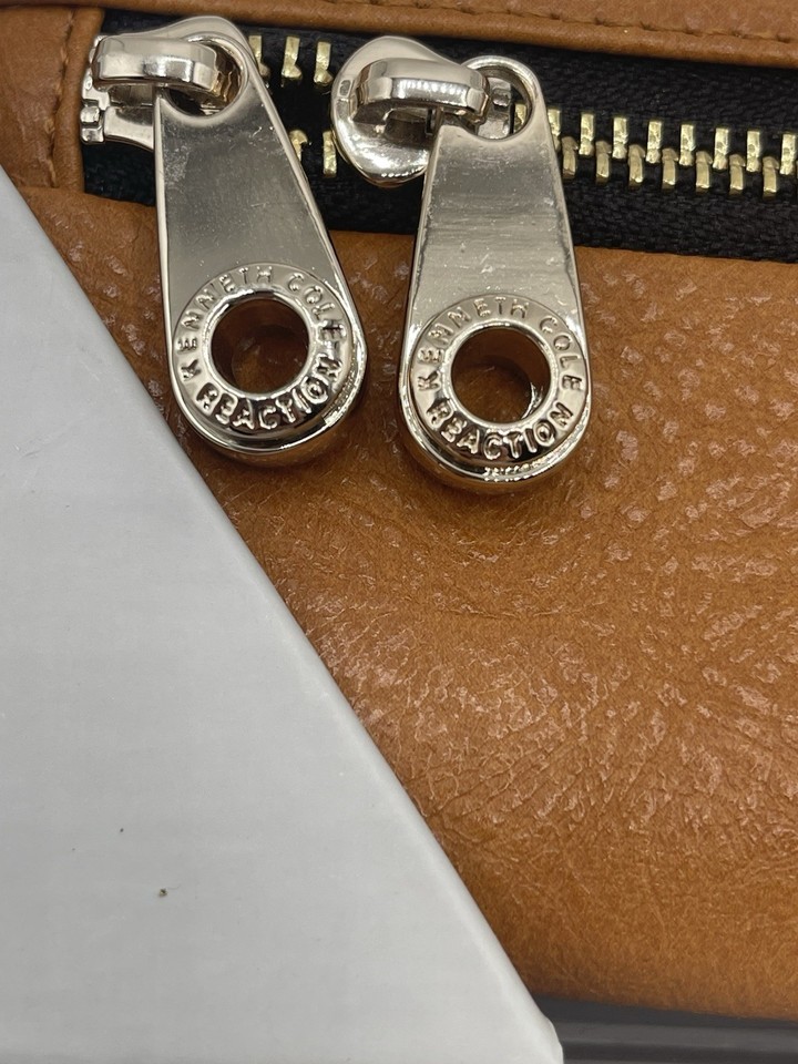 KENNETH COLE Womens Saddle Brown Faux Snakeskin Bifold Zip Around ...