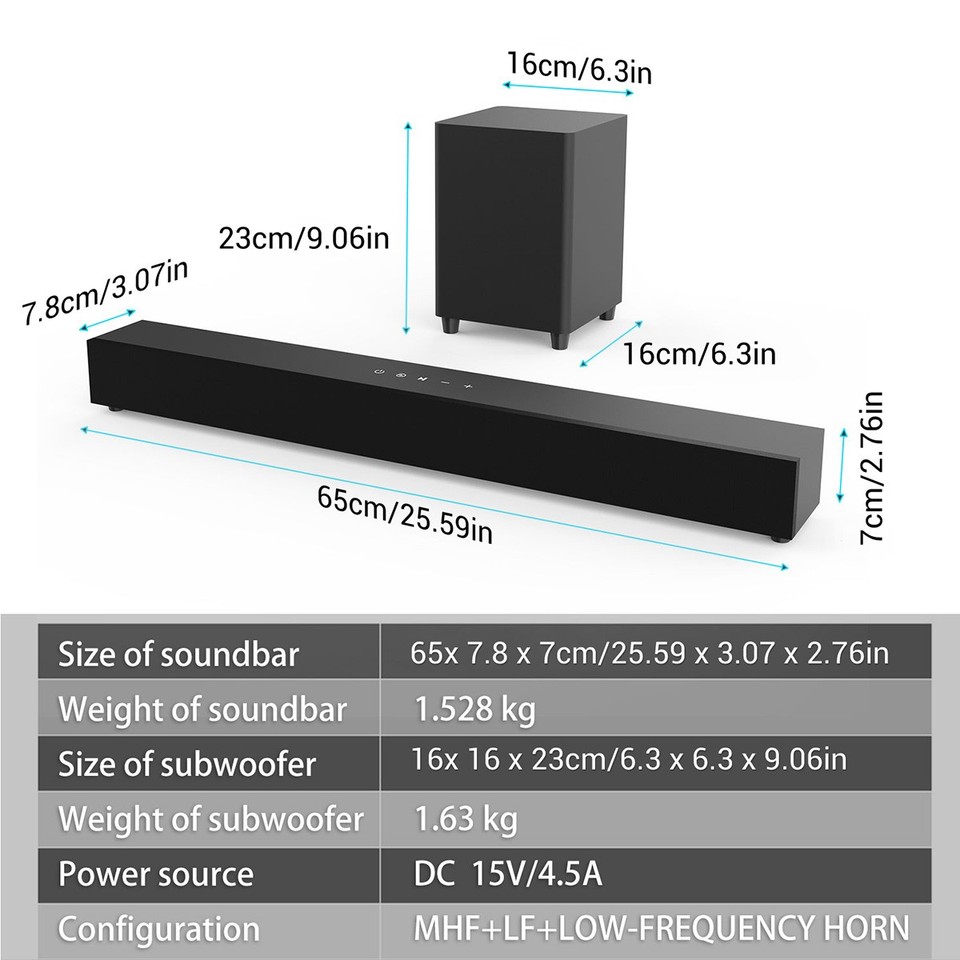 Bluetooth Speaker Sound Bars with Subwoofer 2.1 Deep Bass Soundbar for ...