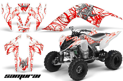 YAMAHA RAPTOR 700 06-12 GRAPHICS KIT CREATORX DECALS SAMURAI RED WHITE ...