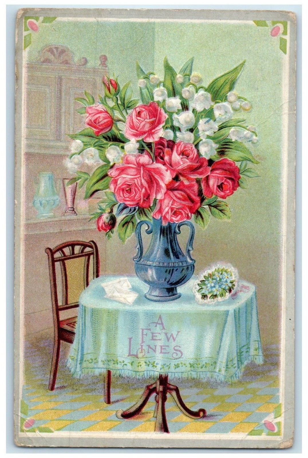 1912 A Few Lines Flowers On Table National Mine Michigan MI DPO Posted ...